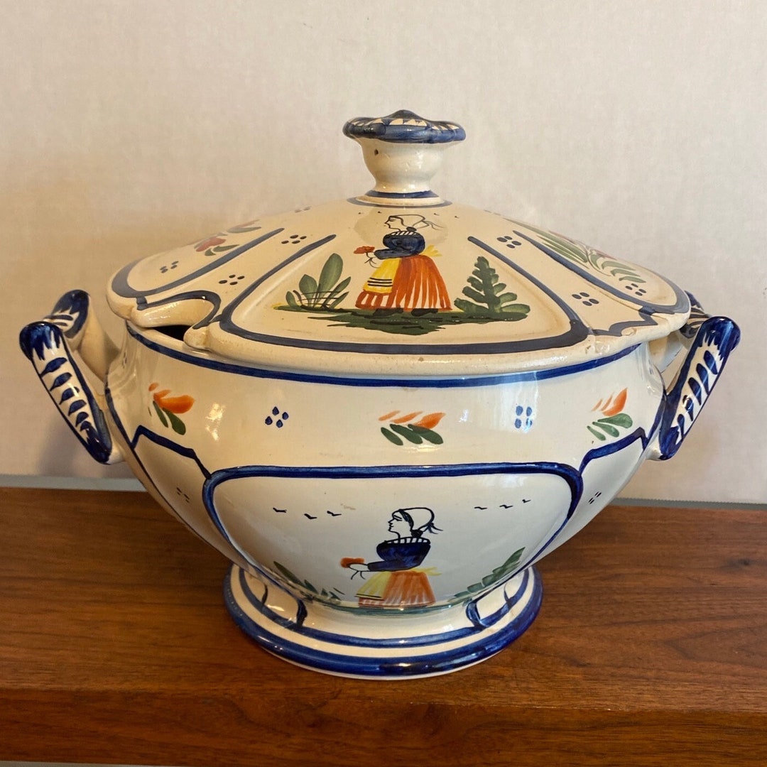 Vintage Henriot Quimper French Faience Larged Lidded Zsoup Tureen P 222 ...