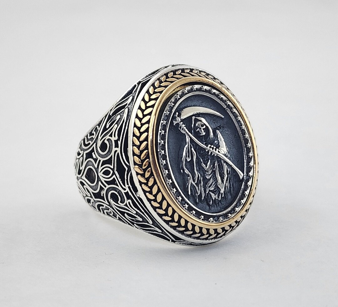 Grim Reaper Signet Ring for Men, Oxidized Gothic Skeleton Ring in ...