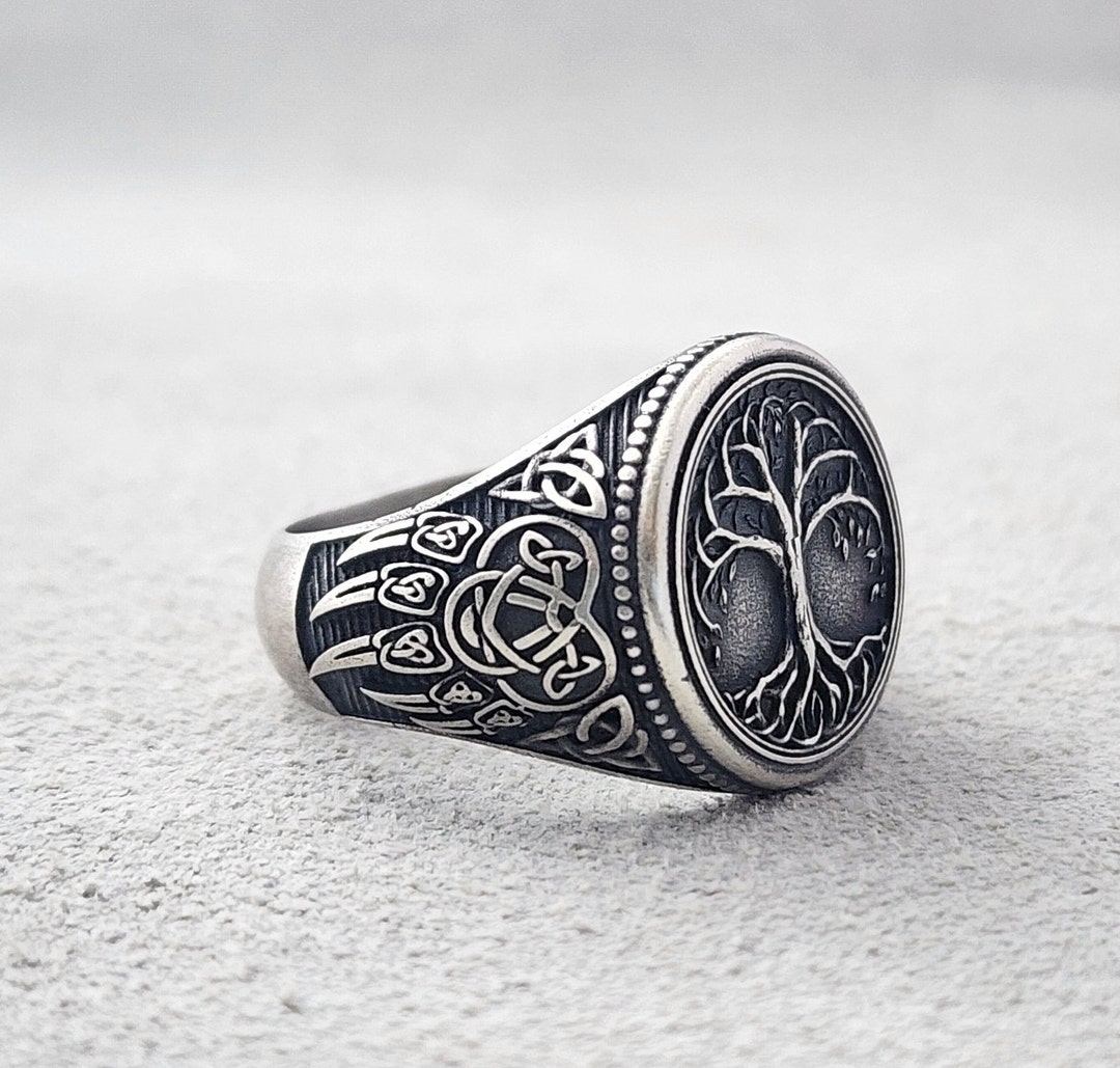 Silver Yggdrasil Ring Men, Tree of Life Men Ring,bears Claw Motif ...