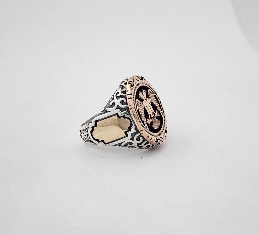 Two Headed Eagle Signet Ring: Freemasonry Illuminati Symbol - Etsy