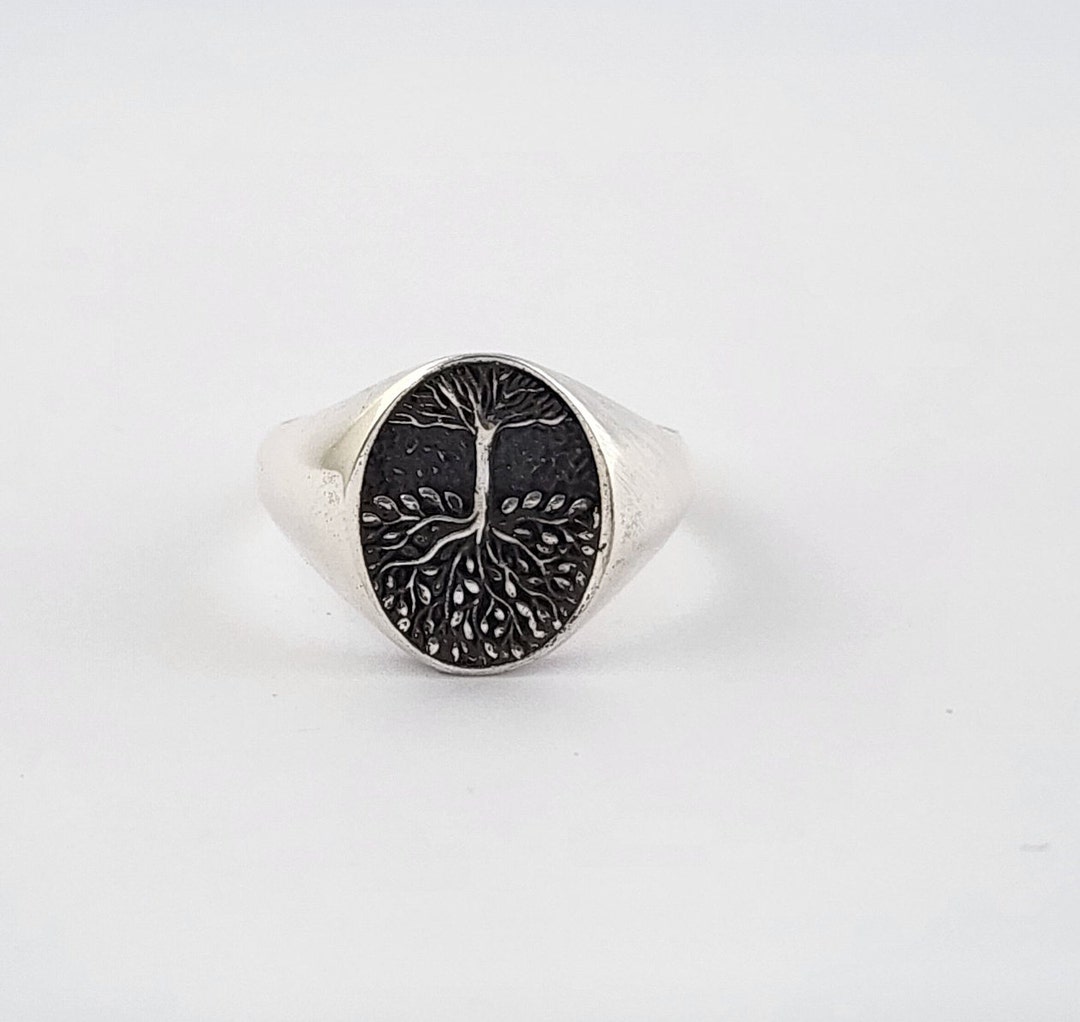 Silver Yggdrasil Ring Men, Tree of Life Men Ring, Handmade Signet Ring ...