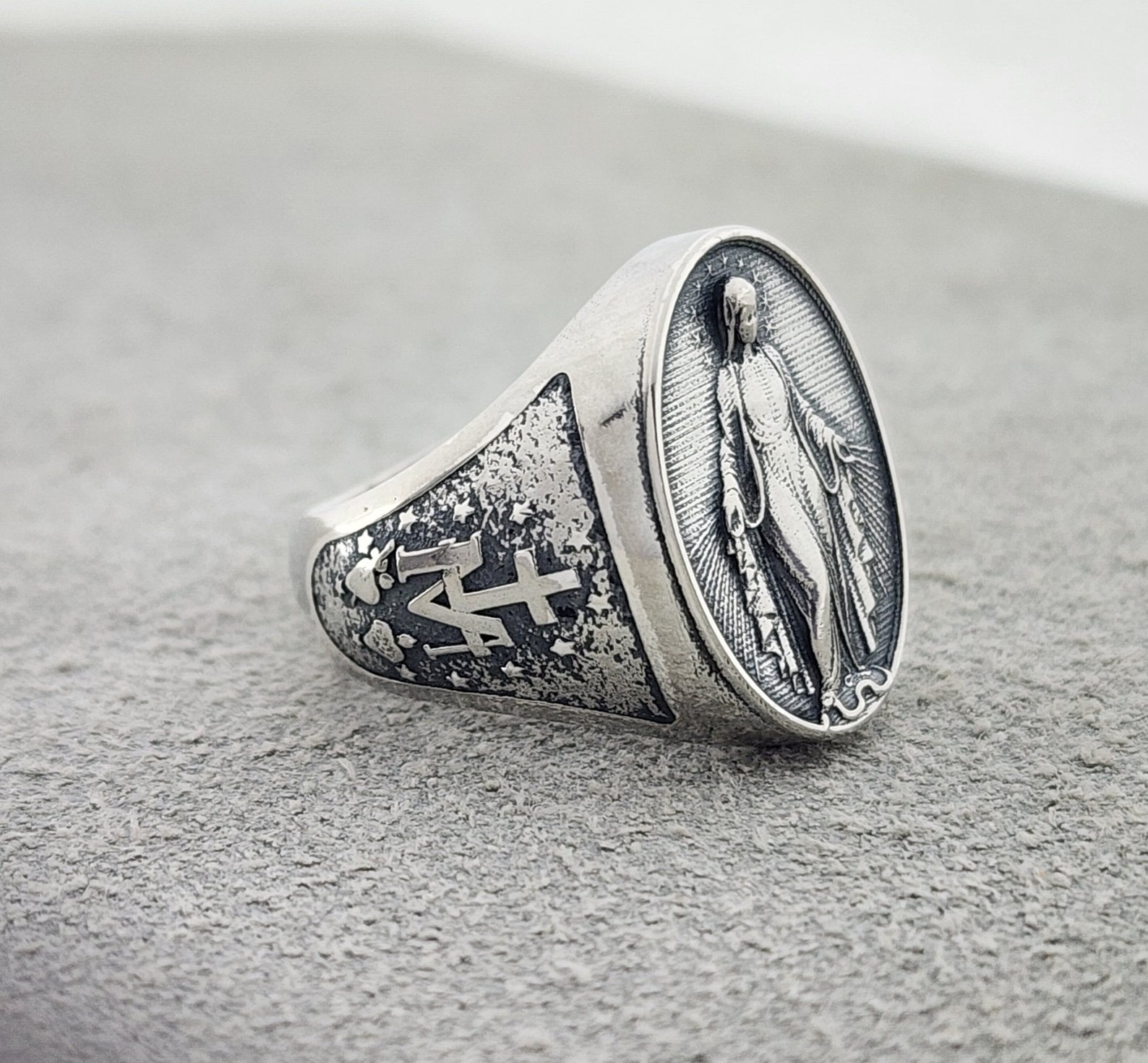 Marian Consecration Ring,virgin Mary Ring, 925k Sterling Silver Pray of ...
