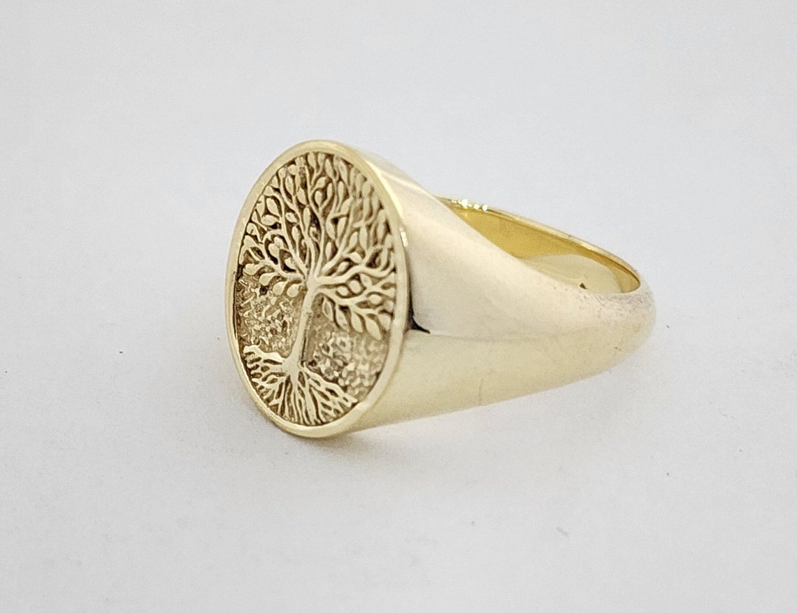 14k Gold Tree of Life Signet Ring: Celtic Yggdrasil Family Ring - Etsy