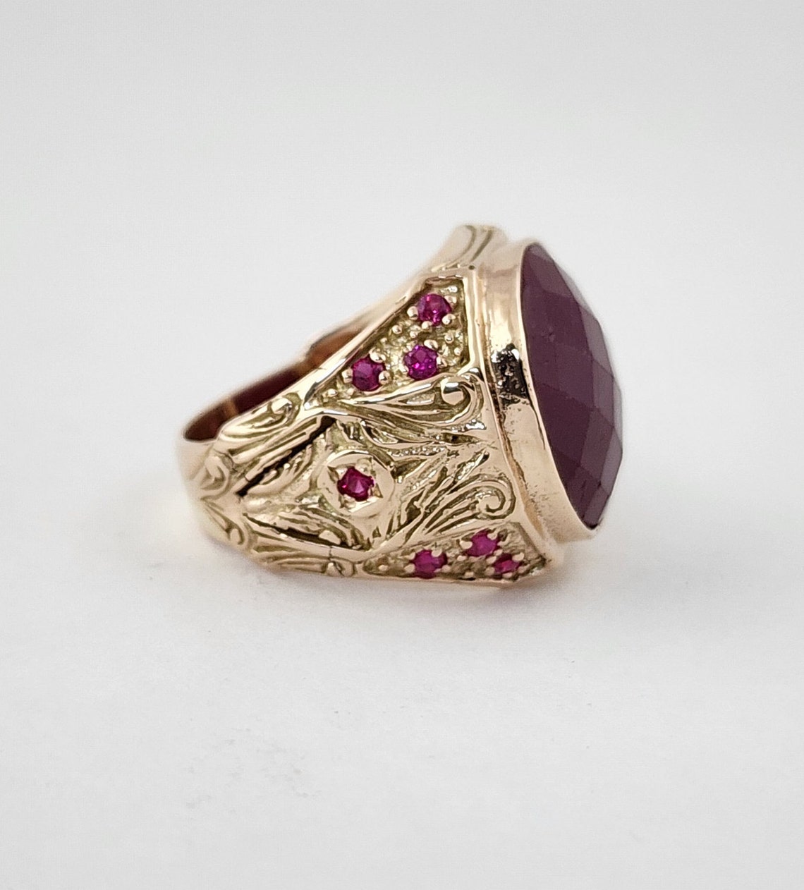 14K Gold Ruby Signet Ring - Mens Statement Jewelry Gift - Etsy