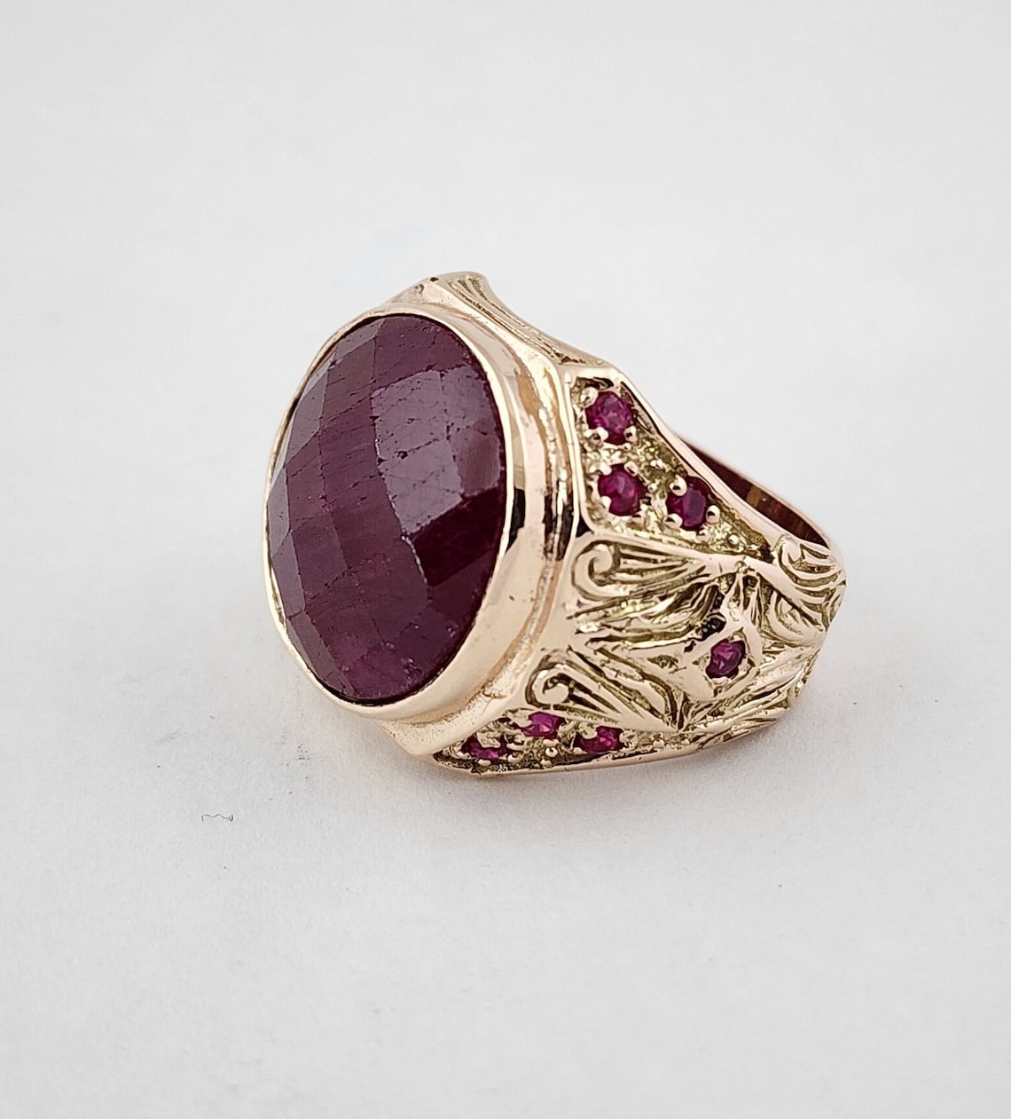 14K Gold Ruby Signet Ring - Mens Statement Jewelry Gift - Etsy