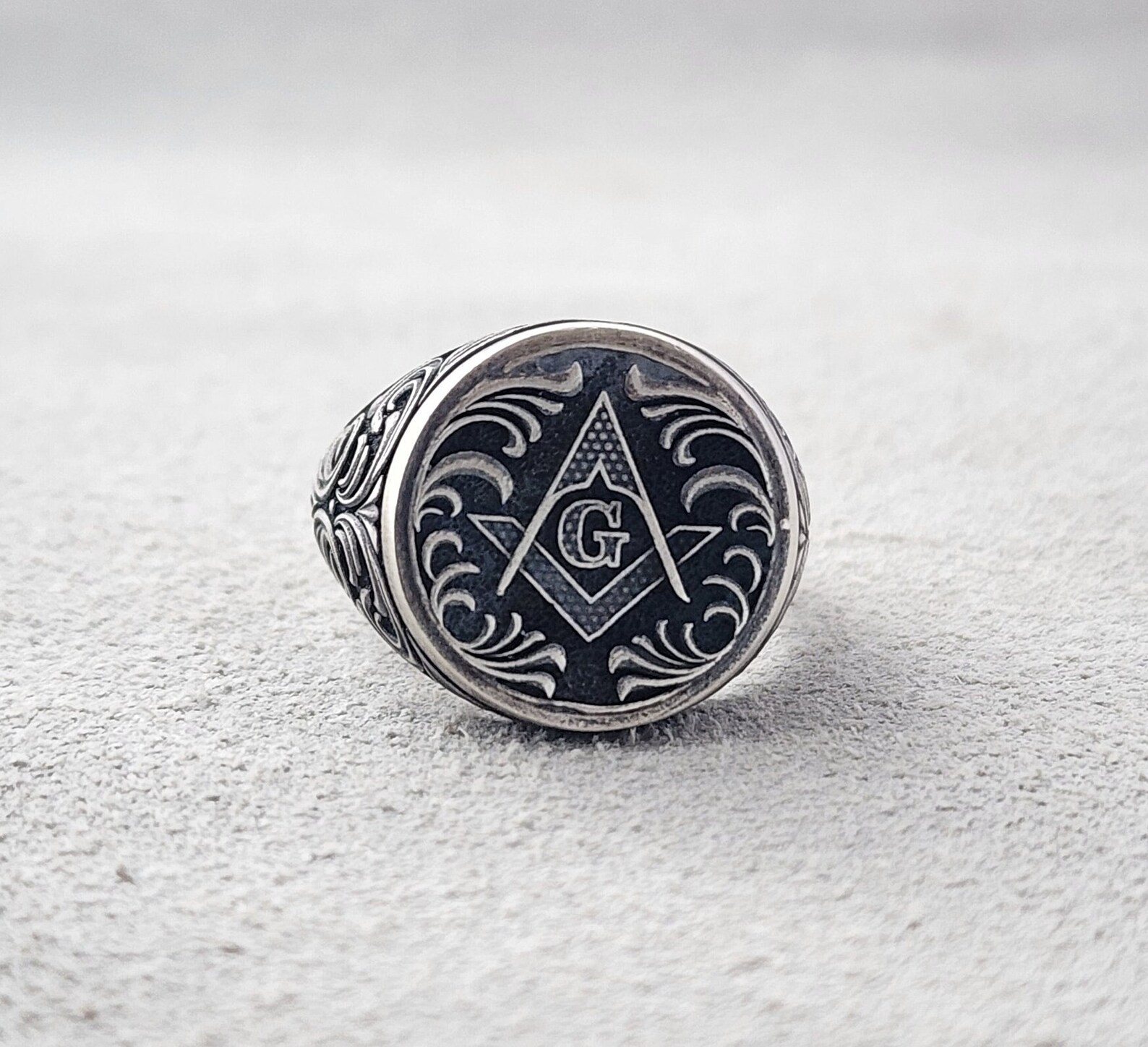 925 Oxidized Silver Mason Men Ring,masonic Lobby and Free Masonry Ring ...