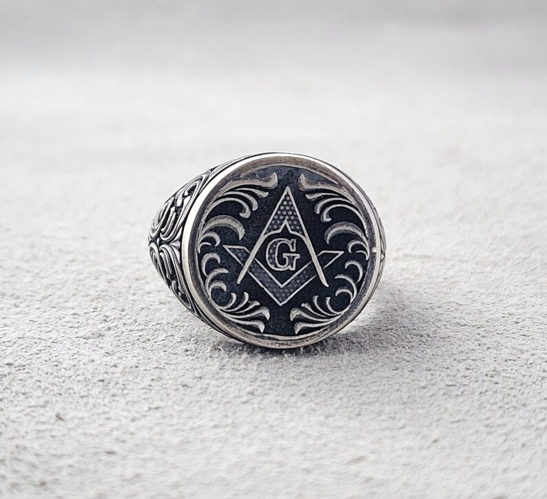 925 Oxidized Silver Mason Men Ring,masonic Lobby and Free Masonry Ring ...