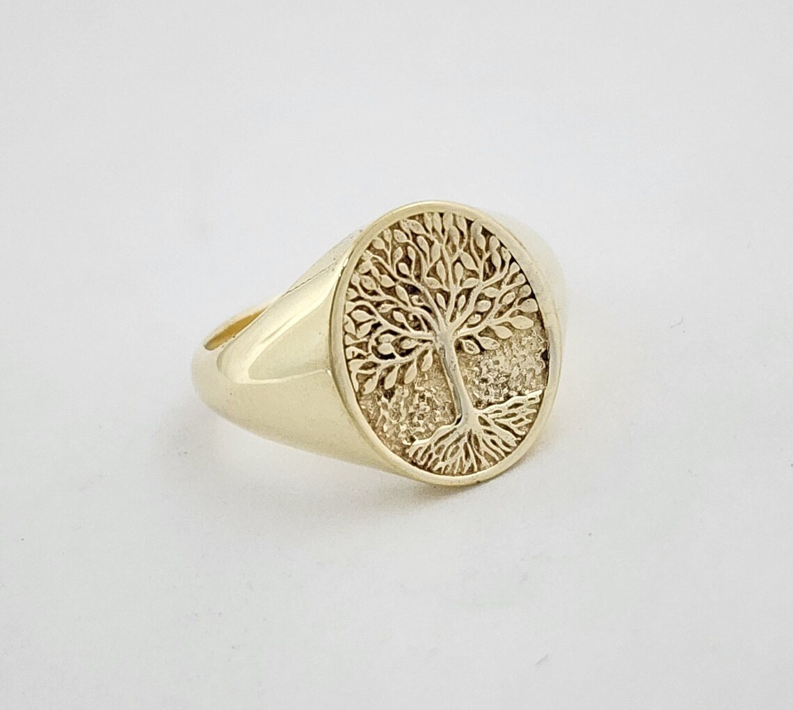 14k Gold Tree of Life Signet Ring: Celtic Yggdrasil Family Ring - Etsy