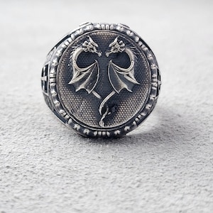 Twin Dragon Handmade Engraved Ring, Sterling Silver Dragon Pinky Men ...