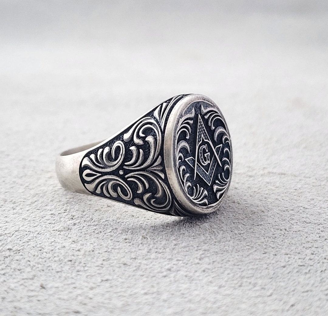 925 Oxidized Silver Mason Men Ring,masonic Lobby and Free Masonry Ring ...