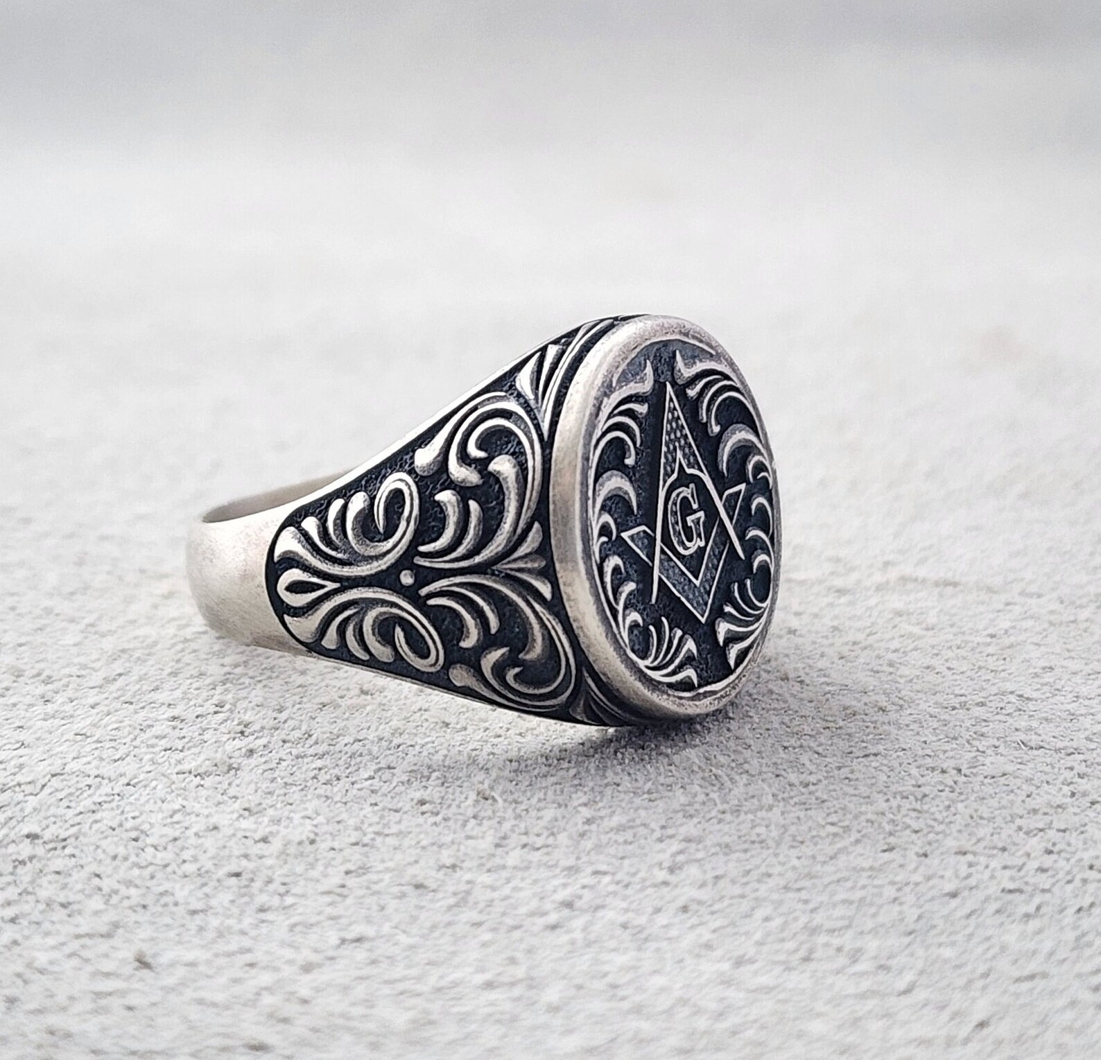 925 Oxidized Silver Mason Men Ring,masonic Lobby and Free Masonry Ring ...