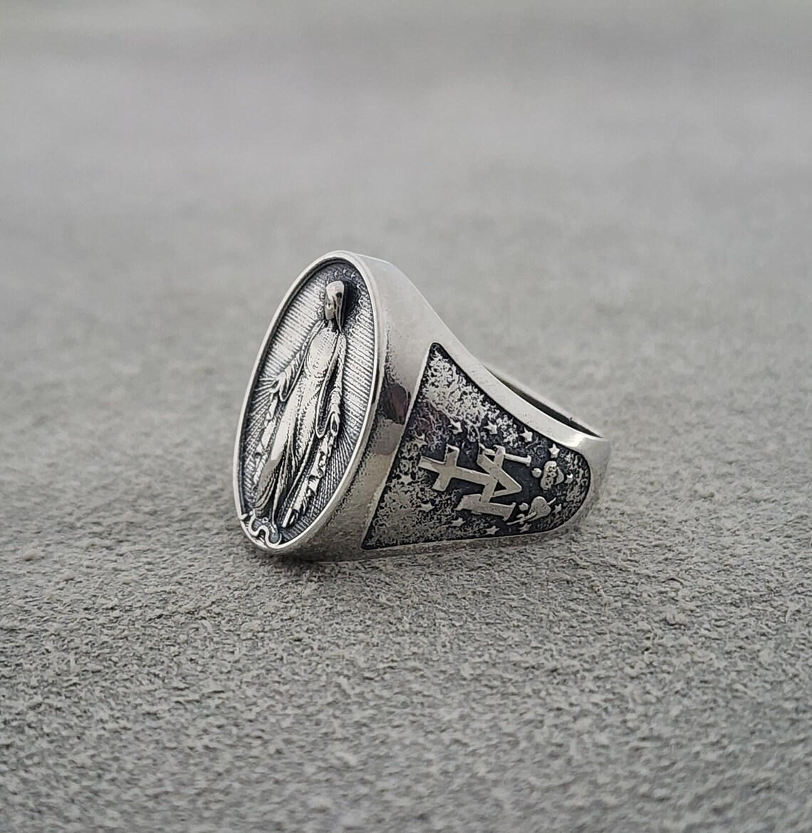 Marian Consecration Ring,virgin Mary Ring, 925k Sterling Silver Pray of ...