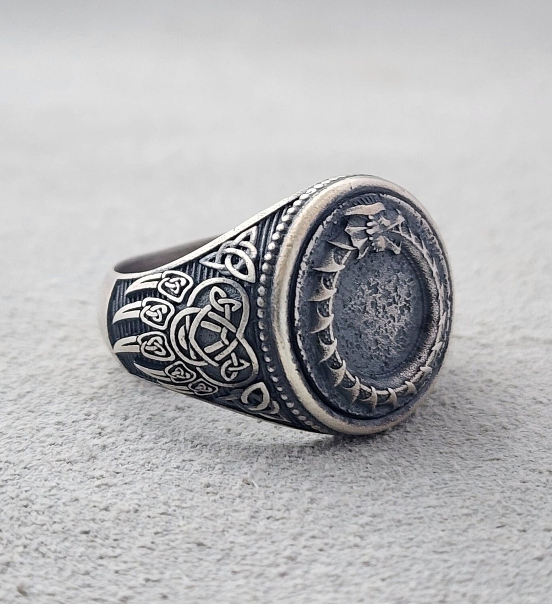 Sterling Silver Ouroboros Eating Its Own Tail Ring Bear Claw Knot Motif ...