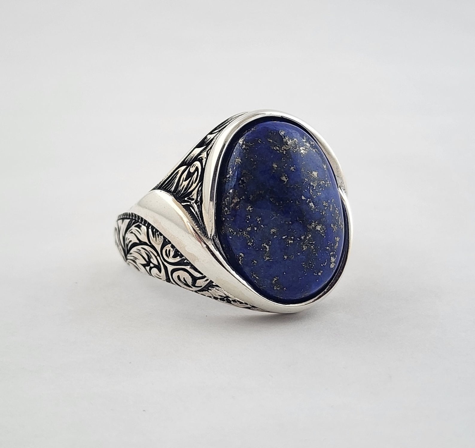 Men Handmade Ring , Natural Blue Lapis Lazuli Ring , Men Natural Lapis Ring , 925k Sterling ...