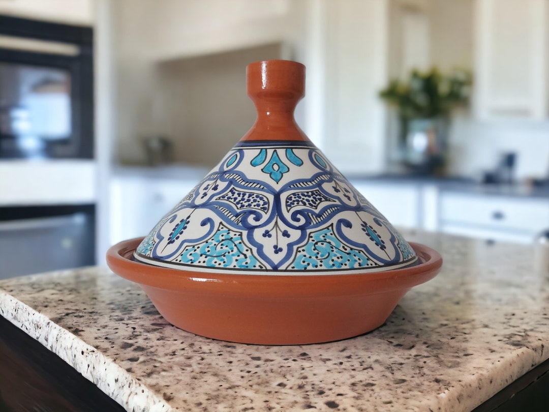 Hand Painted Large Tagine Pot | Lead Free | Blue and White | Clay ...
