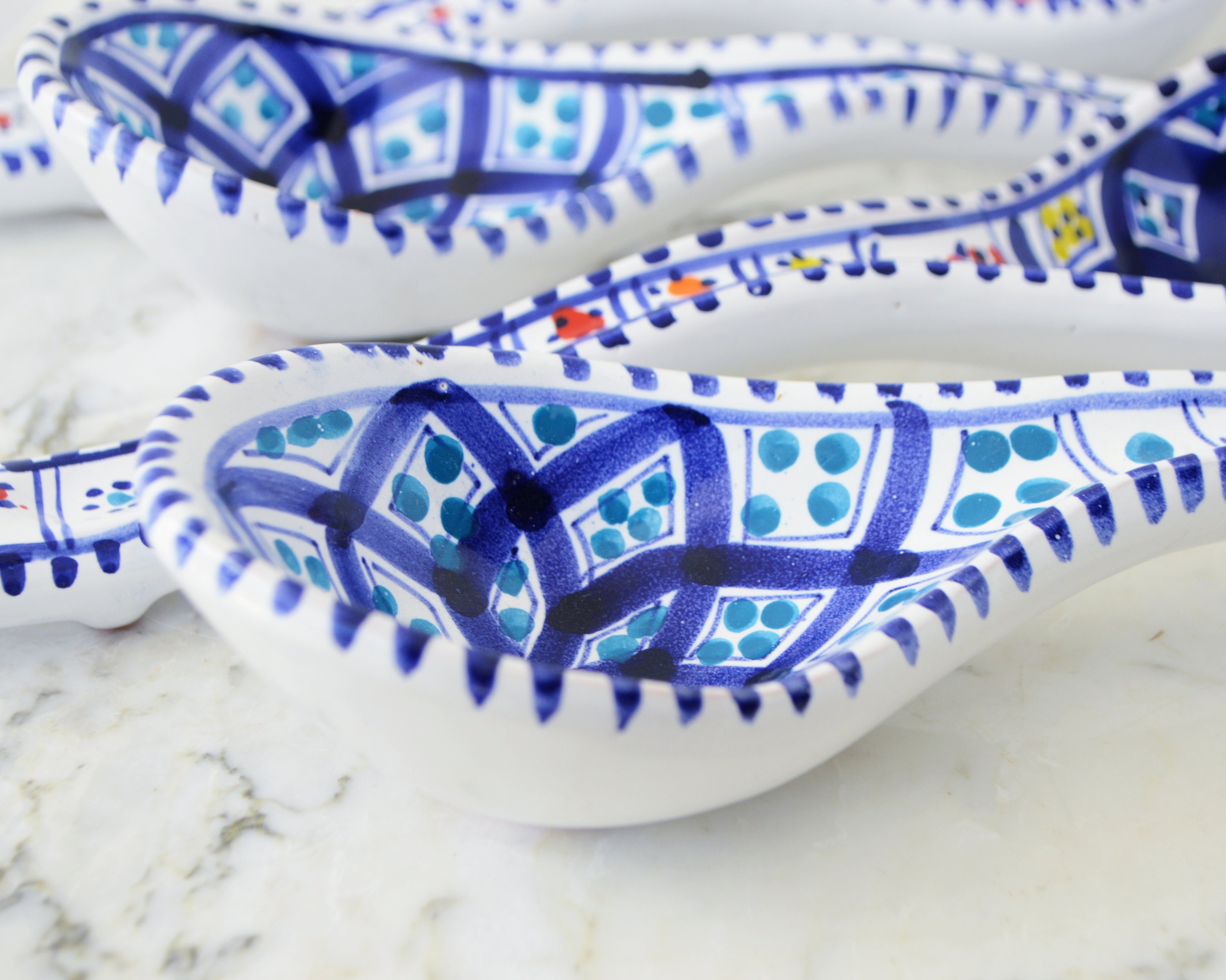 2 X Hand Painted Moroccan / Tunisian Ceramic Spoon Rests - Etsy UK