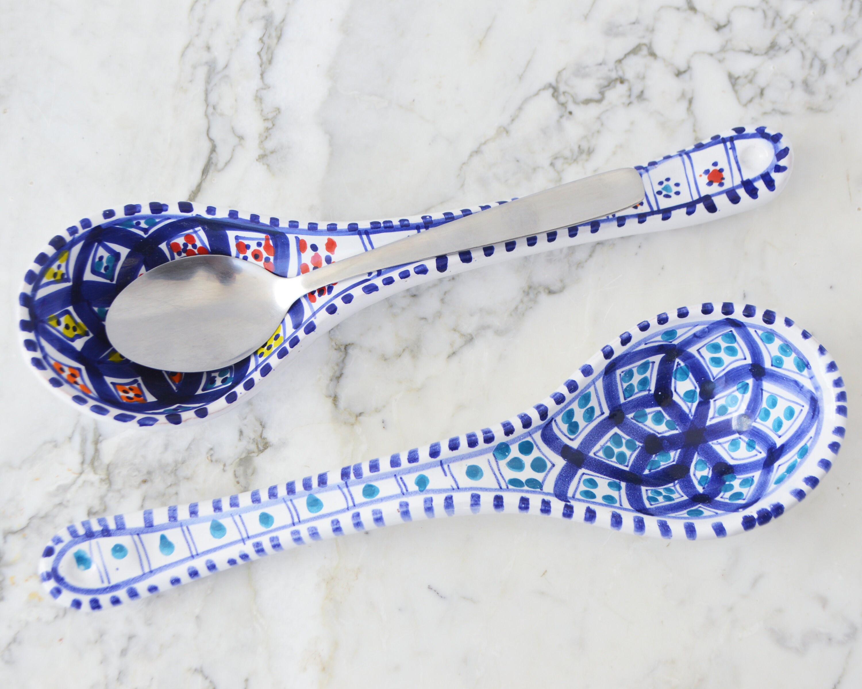 2 X Hand Painted Moroccan / Tunisian Ceramic Spoon Rests - Etsy UK