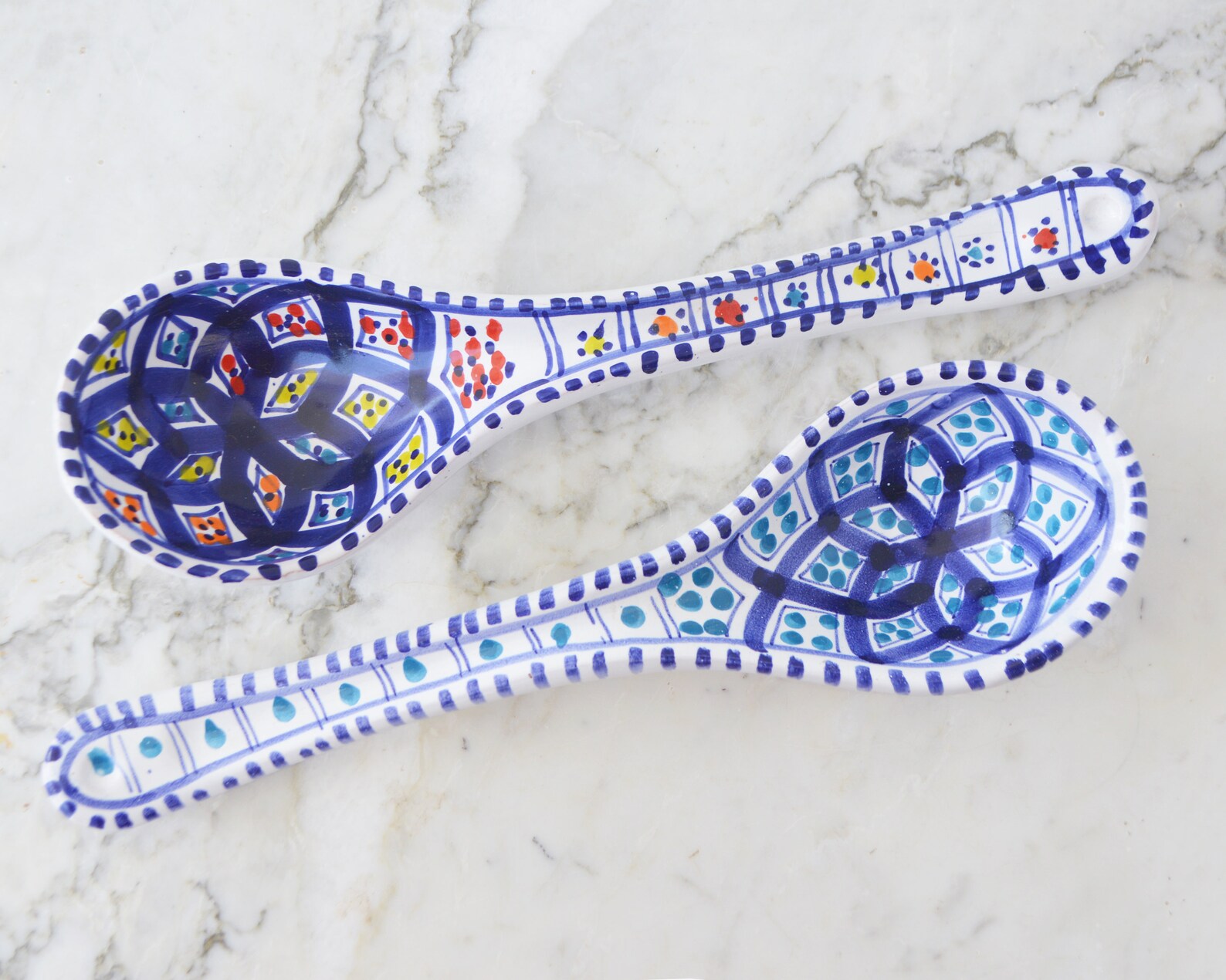 2 X Hand Painted Moroccan / Tunisian Ceramic Spoon Rests - Etsy UK
