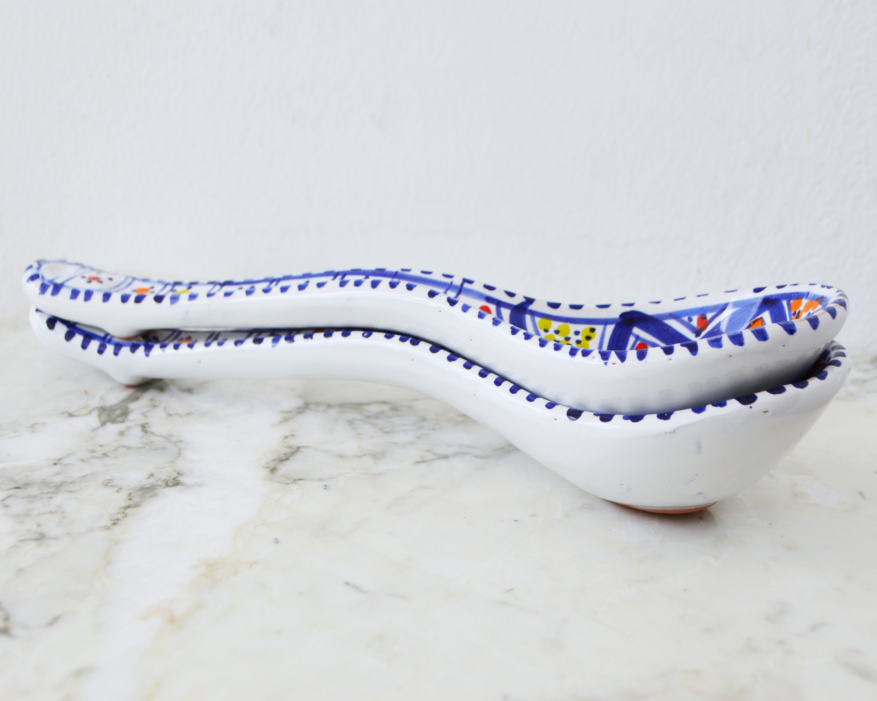 2 X Hand Painted Moroccan / Tunisian Ceramic Spoon Rests - Etsy UK