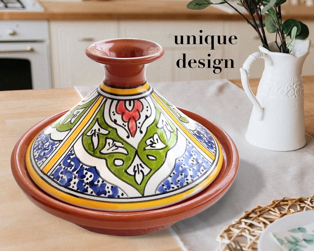 Hand Painted Small Tagine Pot Food Safe Yellow Green Blue Colourful ...