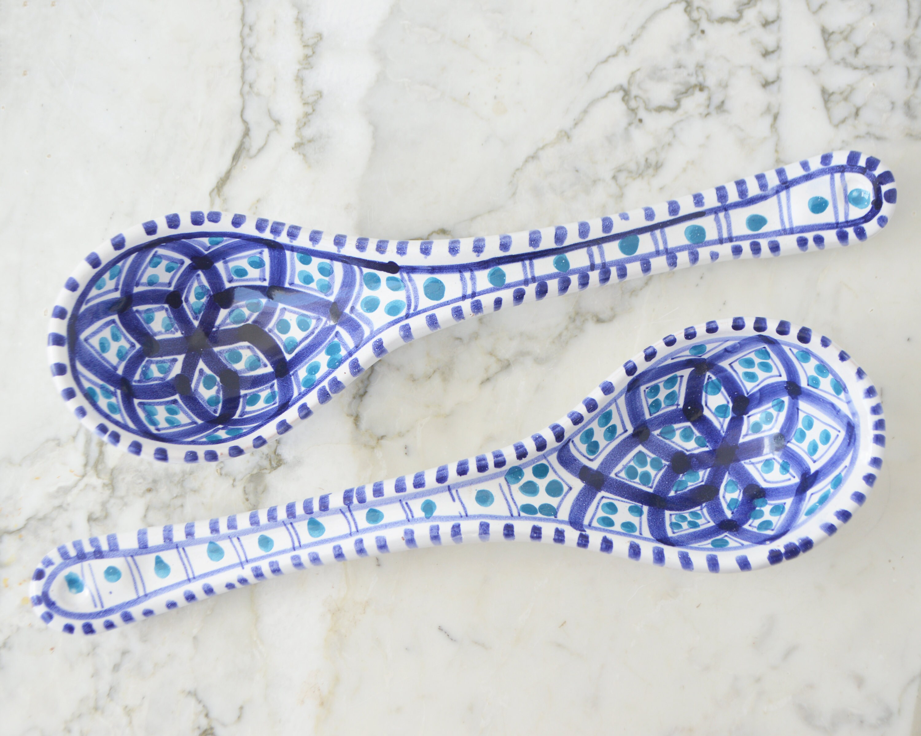 2 X Hand Painted Moroccan / Tunisian Ceramic Spoon Rests - Etsy UK
