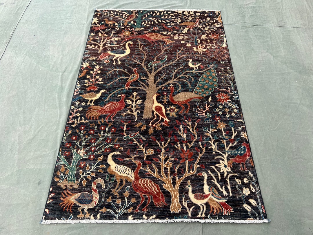 3x6 Birds Rug, Afghan Small Rug, Persian Style, Afghan Hand Knotted Rug ...