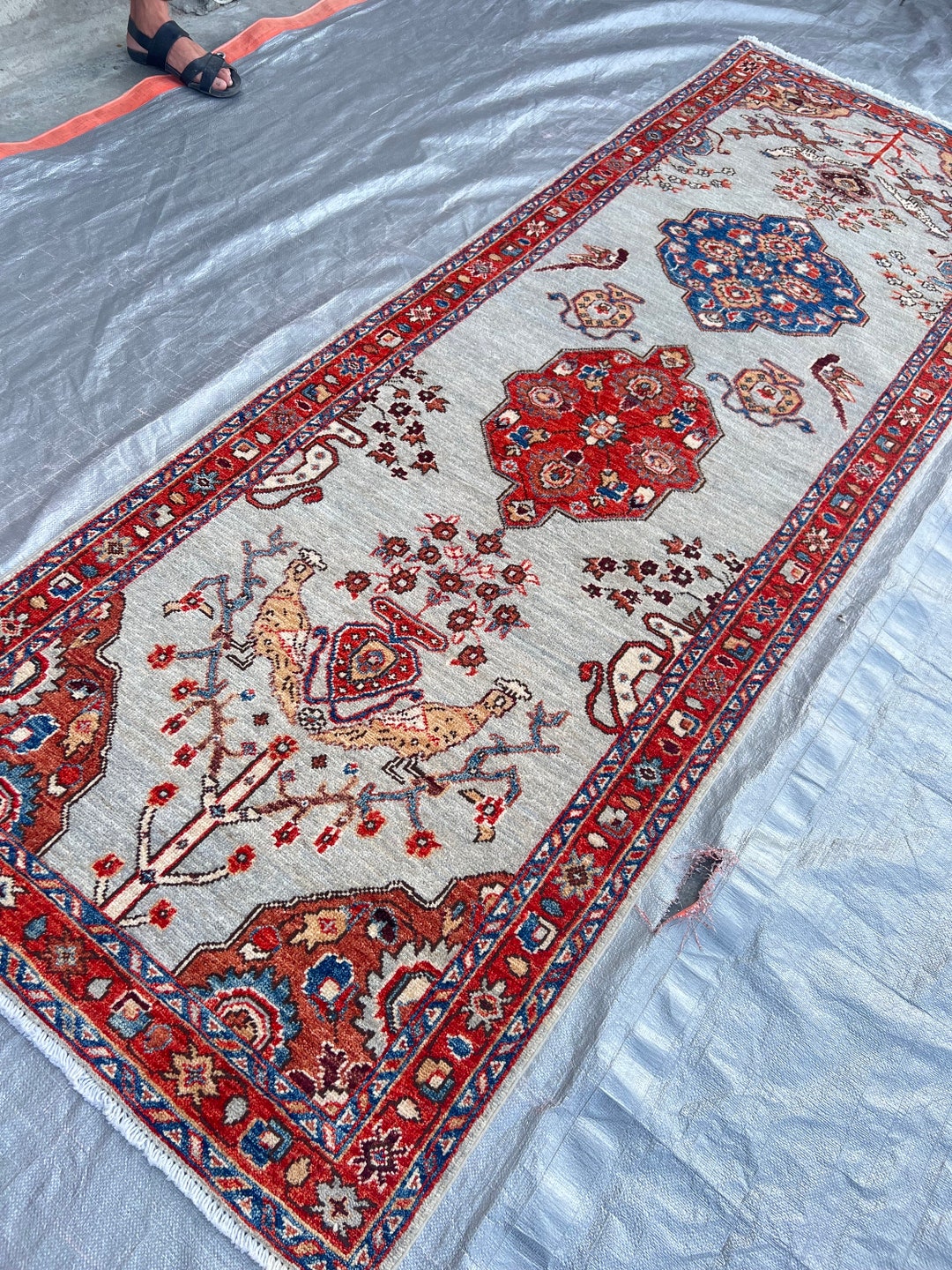 8 Feet Gray Bidjar Runner Rug, Afghan Runner Hand Knotted Veg Dyes Wool ...