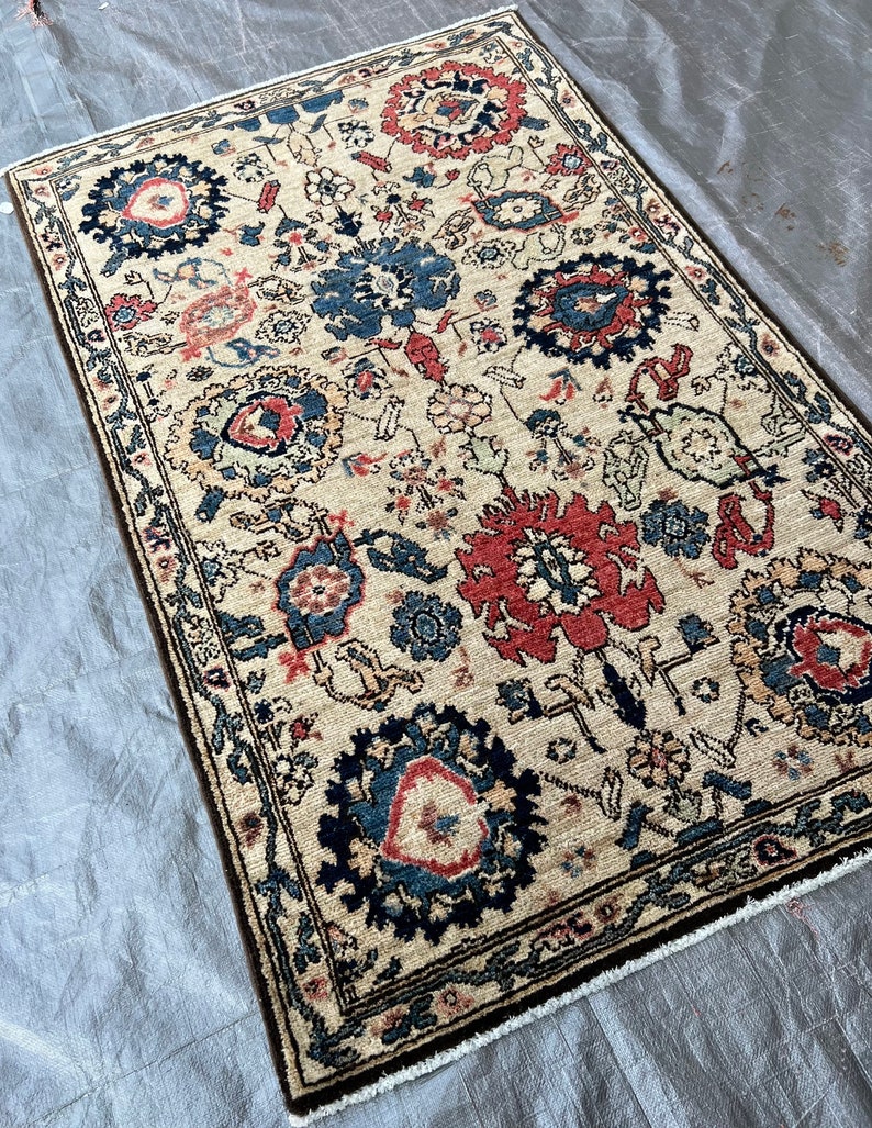 3x5 Ft Rug Beige/red Aryana Area Rug, Afghan Hand Knotted 100% Wool Rug ...
