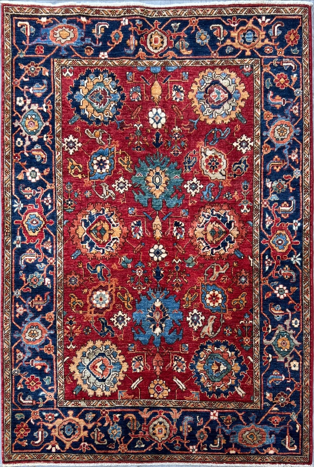 4x6 Oriental Area Rug Red Navy Blue Afghan Hand Knotted Veg Dyes Wool ...