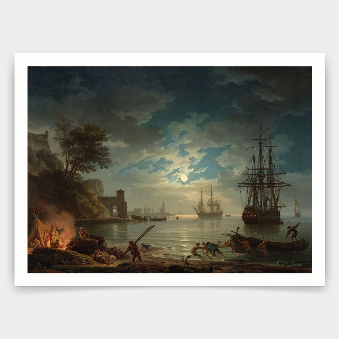 Claude-joseph Vernet,a Harbor in Moonlight, 1787,art Prints,vintage Art ...