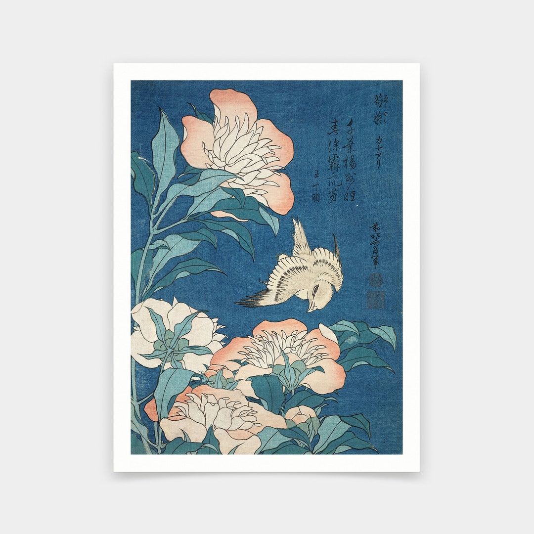Katsushika-hokusai,peonies and Canary,shakuyaku,kanaari,from an ...