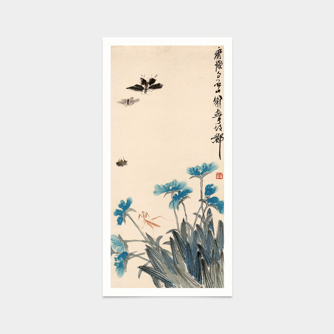 Qi Huang,blue Flowers and Butterflies,chinese Flower Prints,japanese ...