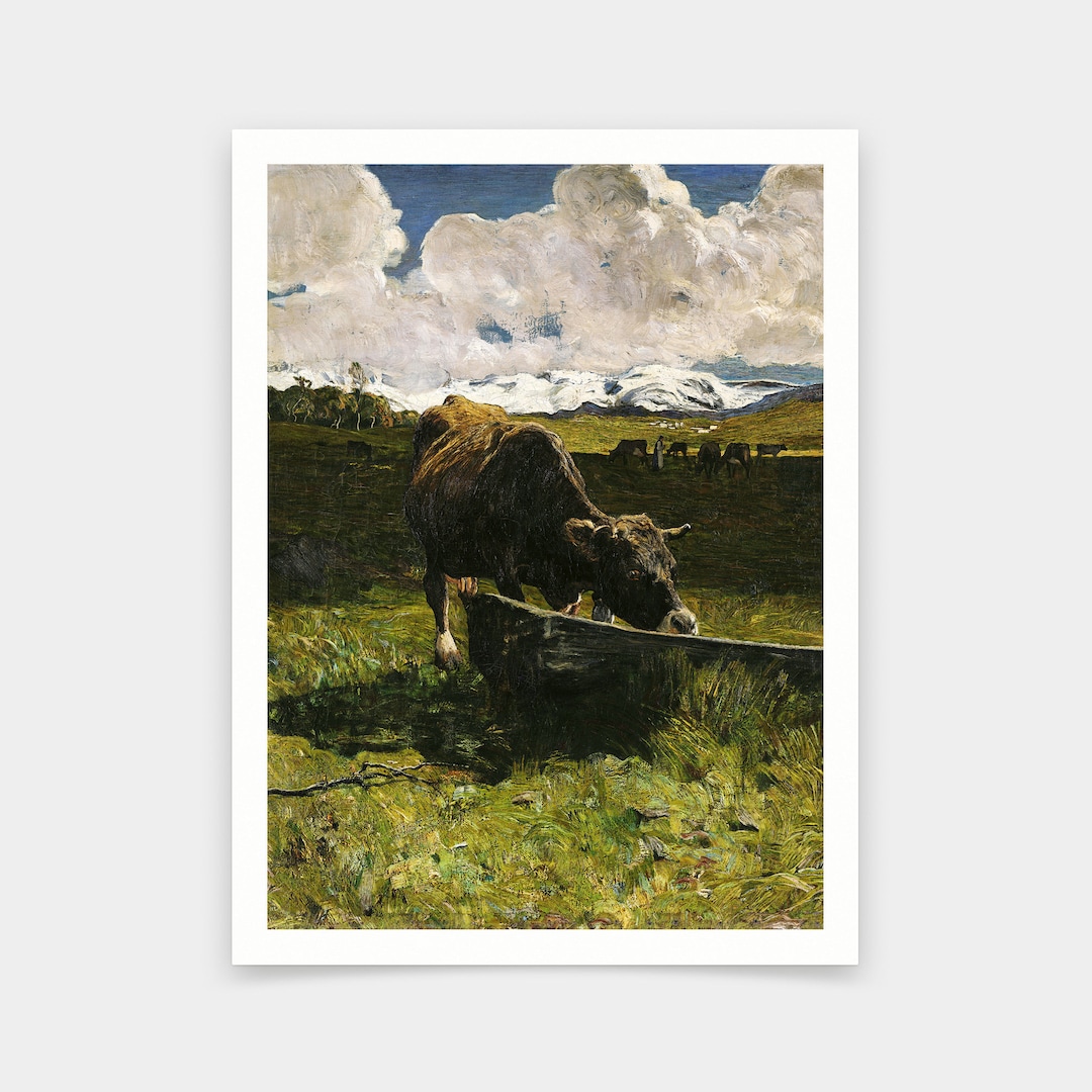 Giovanni Segantini,cow Drinking Water,art Prints,vintage Art,canvas ...