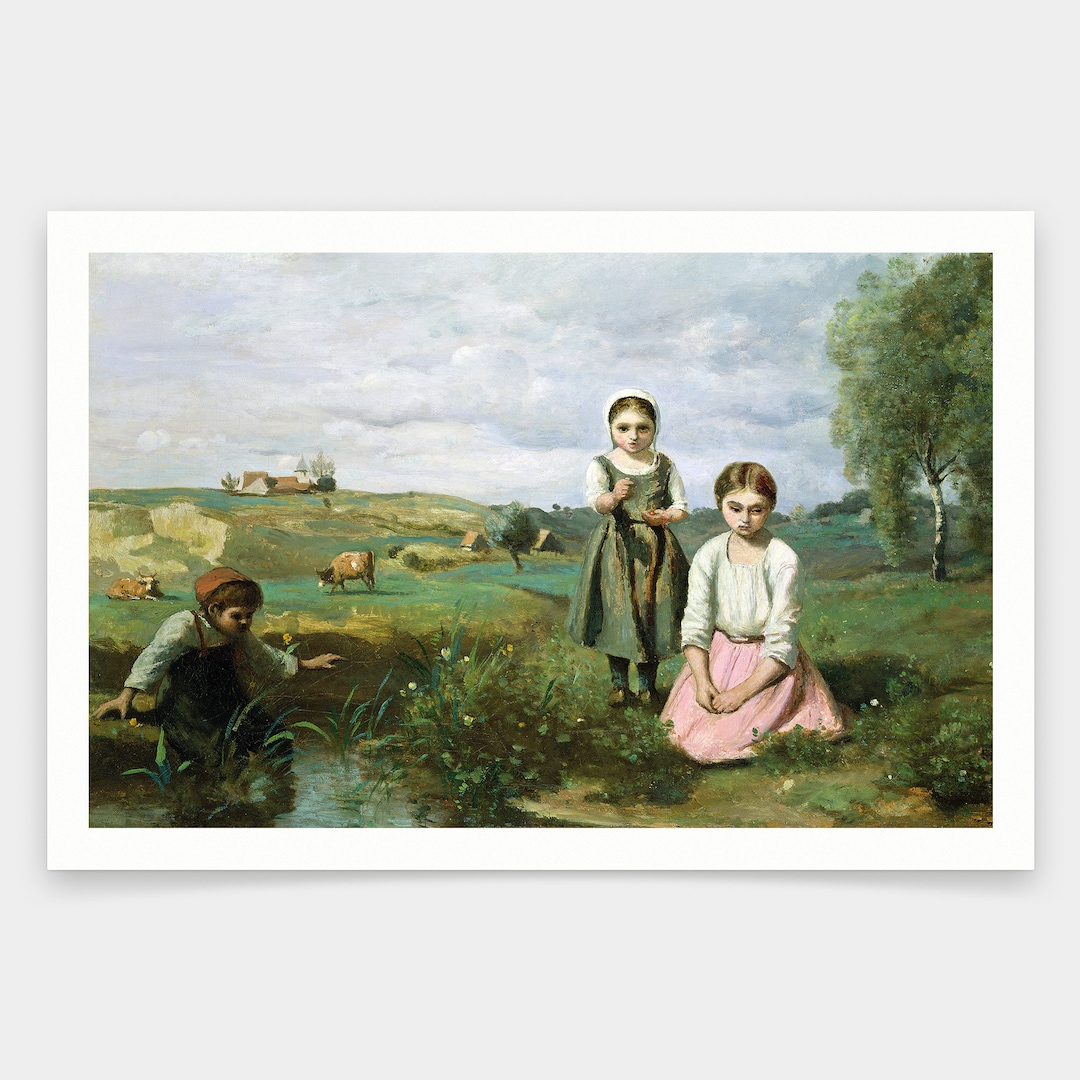 Jean Baptiste Camille Corot,children Beside a Brook in the Countryside ...