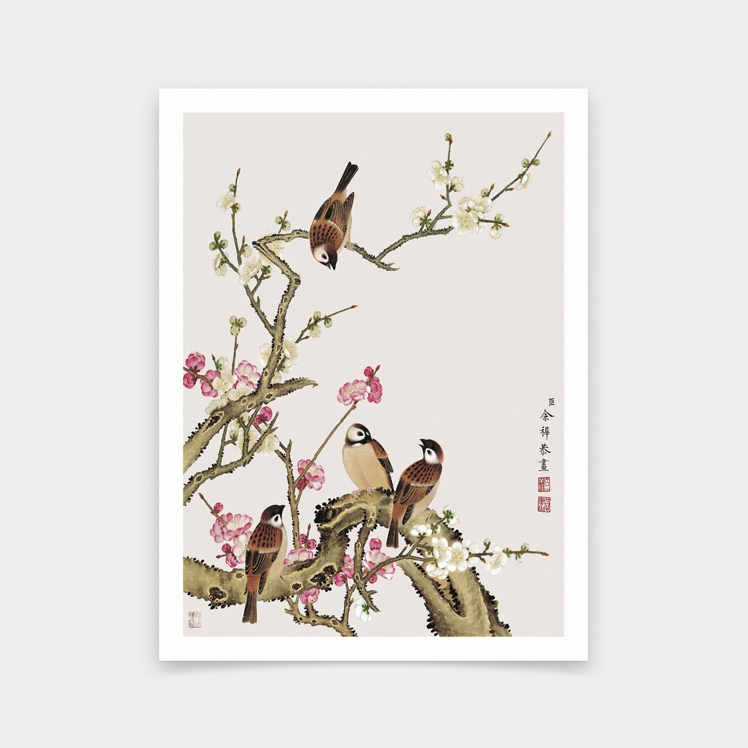 Yu Zhi,plum Blossom and Bird,chinese Painting,art Prints,vintage Art ...