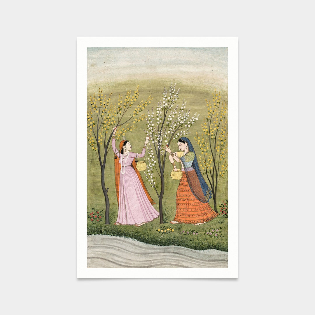 Indian Paintings,vasanta Ragini,two Women Under a Tree With Flowers,art ...