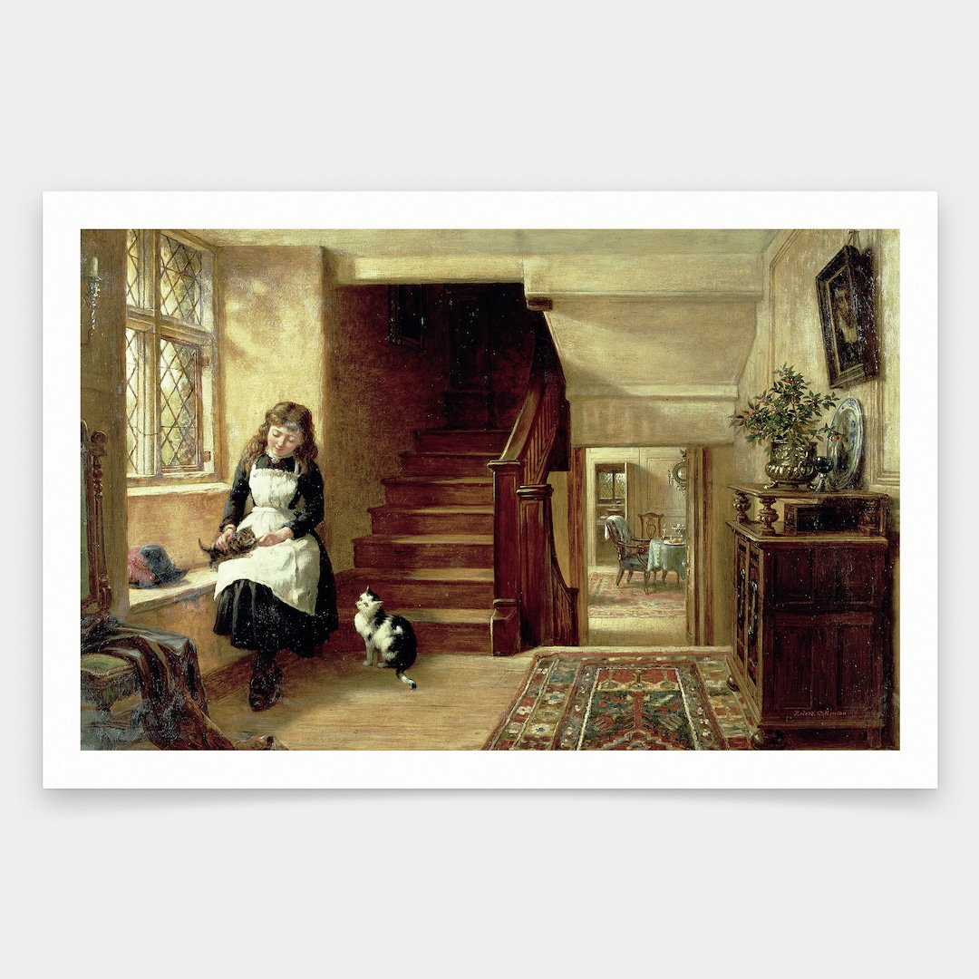 Robert Collinson,an Interior With a Girl Playing With Cats ,art Prints ...