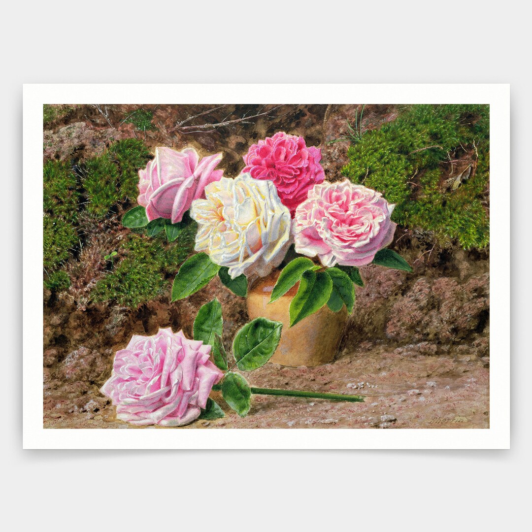 John Sherrin,roses in an Earthenware Vase by A Mossy,art Prints,vintage ...