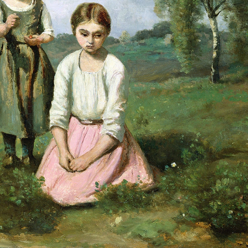 Jean Baptiste Camille Corot,children Beside a Brook in the Countryside ...