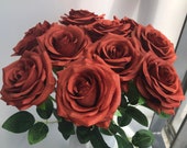 Burnt Orange Rose With Long Stems Artificial Silk Flowers | Etsy