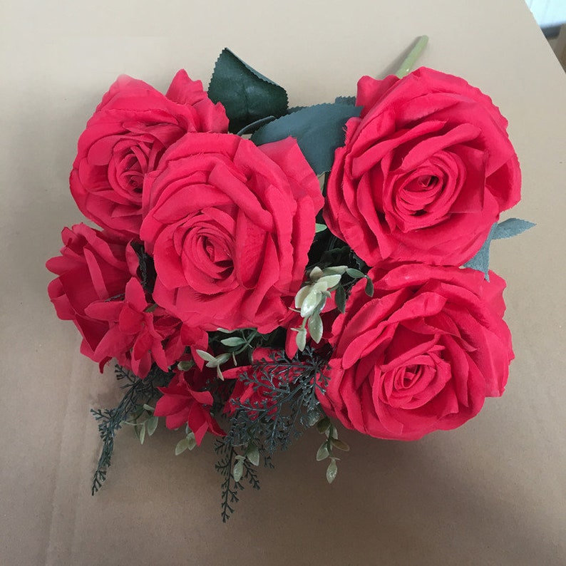 Rose Artificial Flowers Rose Bush Realistic Fake Roses W/stem | Etsy