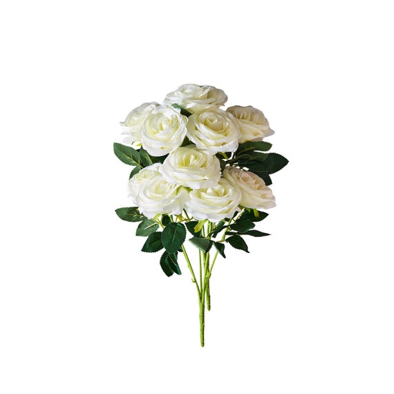 10pcs Ivory Open Silk Roses Long Stem Alice Roses | Etsy