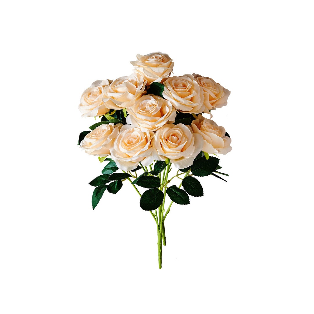 10pcs Champagne Open Roses, Long Stem, Alice Roses, Artificial Roses ...