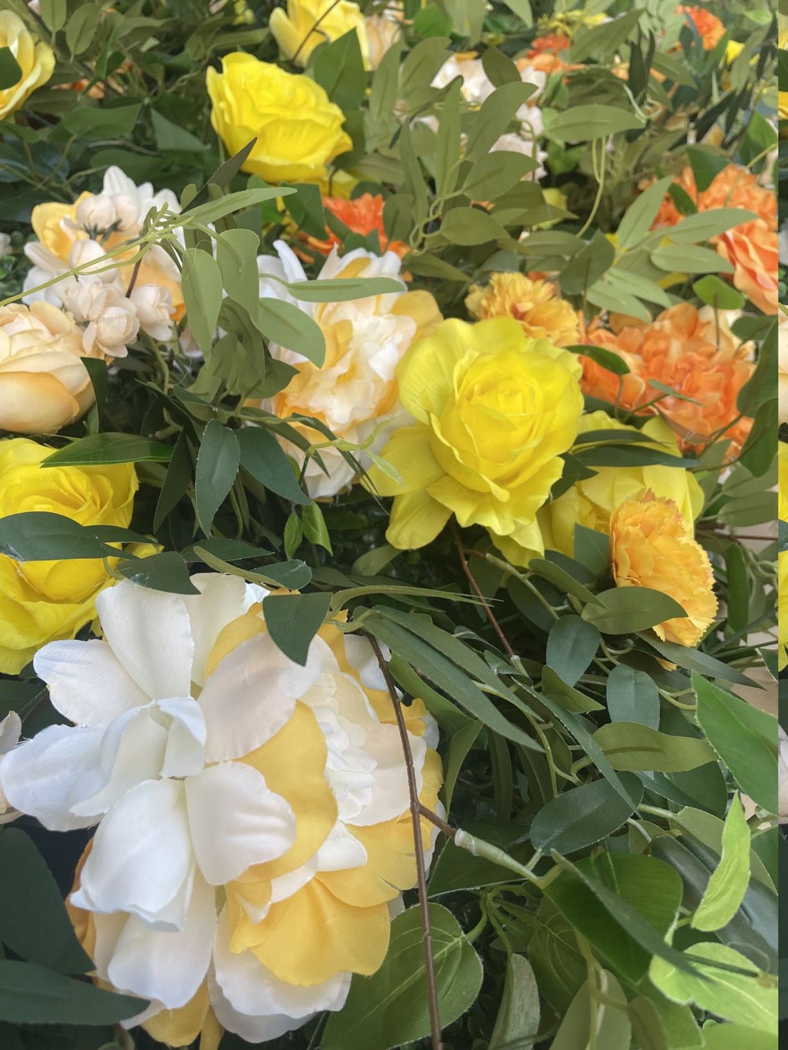 Yellow Flowers Wall Customized Rose Flowers Wall Willow Greenery ...