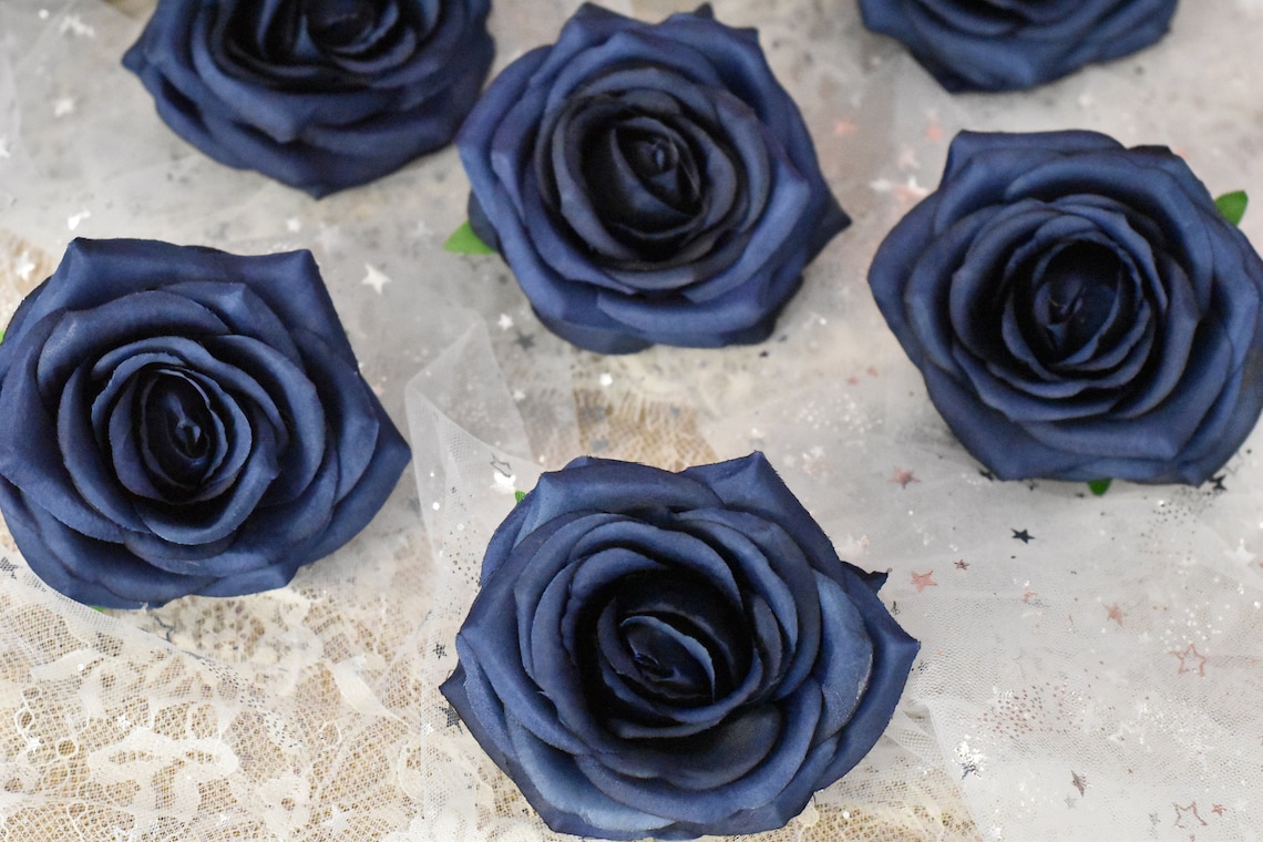 Bleu Marine Rose 9cm Haute Qualité Roses Tête Seulement Fleurs Bleu ...