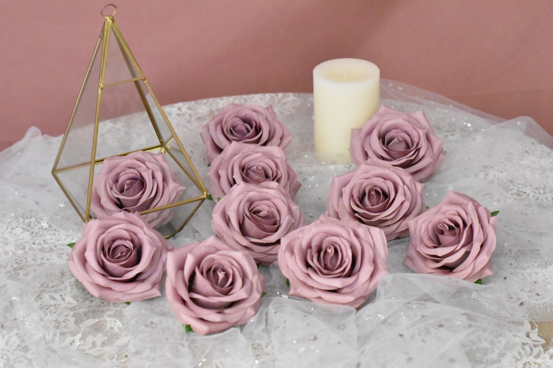 10-100pcs Artificial Flowers Mauve Artificial Rose Heads , 9cm High ...