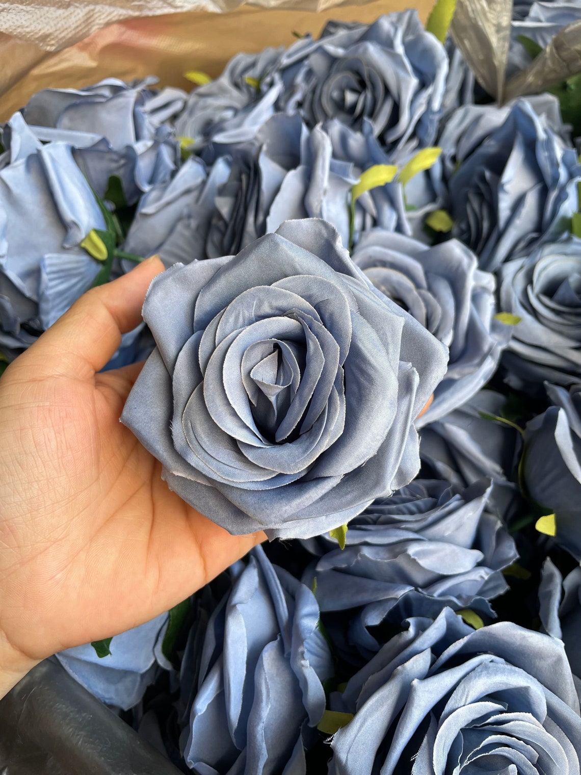 Wholesale Dusty Steel Blue Artificial Rose Heads, 9cm High Quality ...