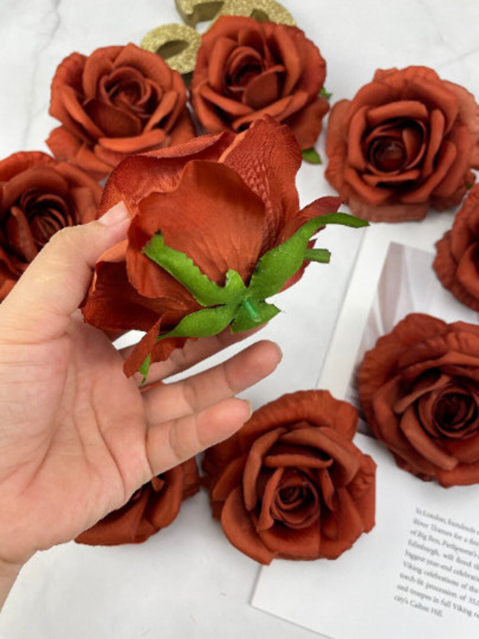 10-100pcs Big Head Rust Orange Rose Fake Roses Wedding Flowers Burnt ...