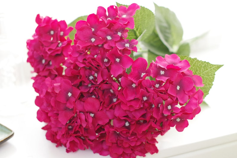 Fuchsia Hydrangea Silk Flowers Full Hydrangea Flowers Artificial With ...