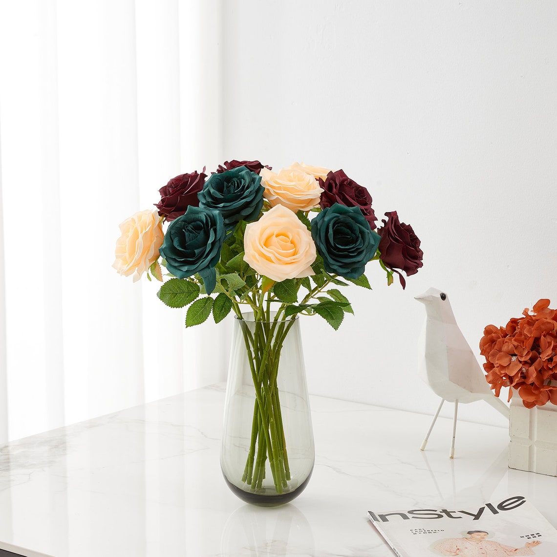 10pcs Emerald Green Rose With Long Stems Artificial Silk - Etsy